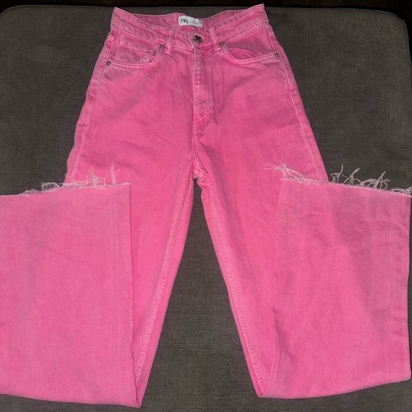 Zara | Jeans | Zara Hi Rise Pink Flare Jeans | Poshmark